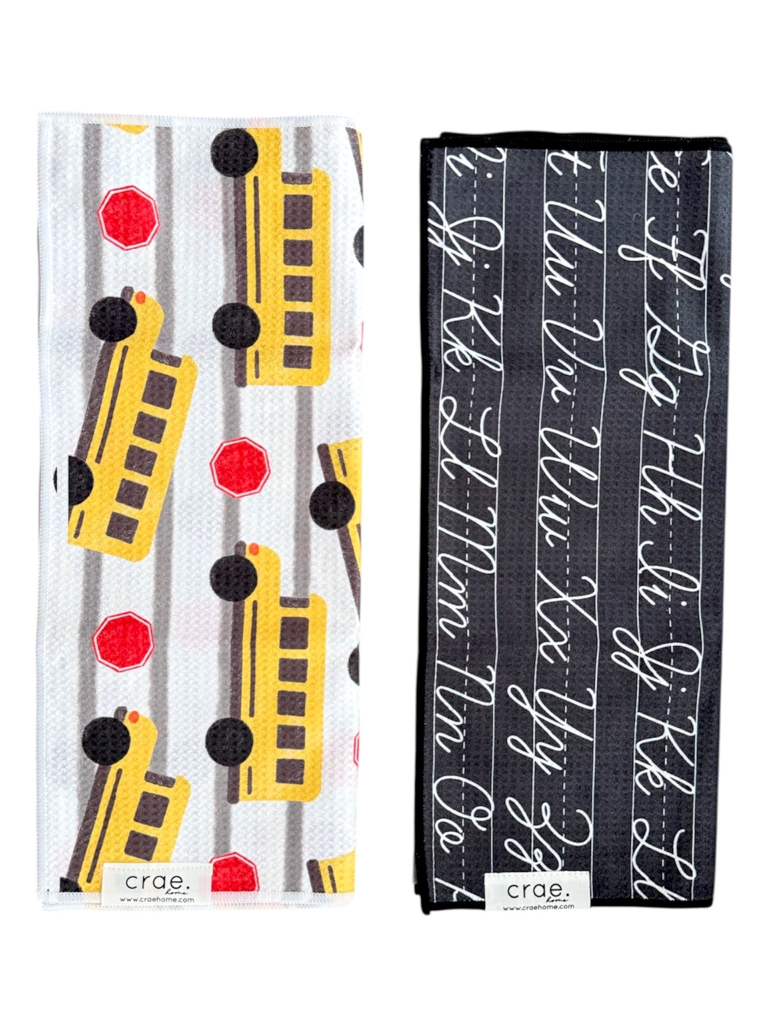 Bus Stop/Cursive: 2 Double Sided-Hand Towels – crae.